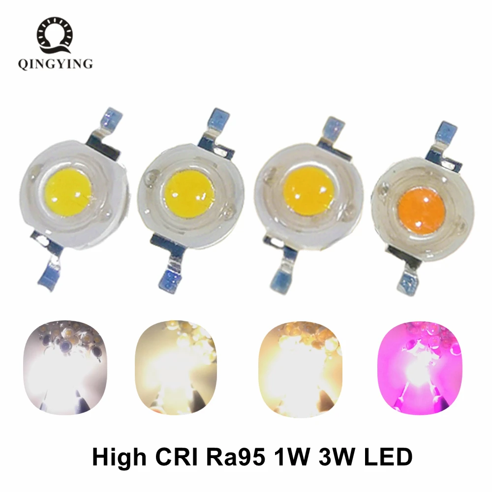 10-50pcs High CRI Ra95 1W 3W LED Diodes Chip Pink Full Spectrum White ...