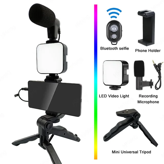 Phone Holder Photography Lighting Smartphone Video Kit Microphone LED ...