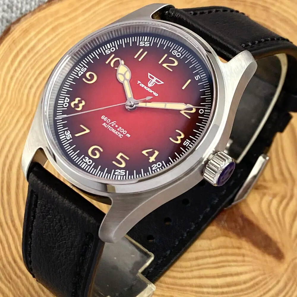 Tandorio Dress Pliot Watch 200m Waterproof Wine Red Dial Sapphire Glass ...