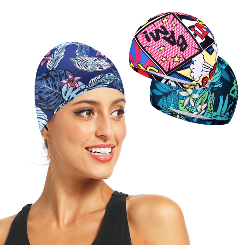 New-Printed-Men-Swimming-Cap-Women-Long-Hair-Swim-Pool-Hat-Sports ...