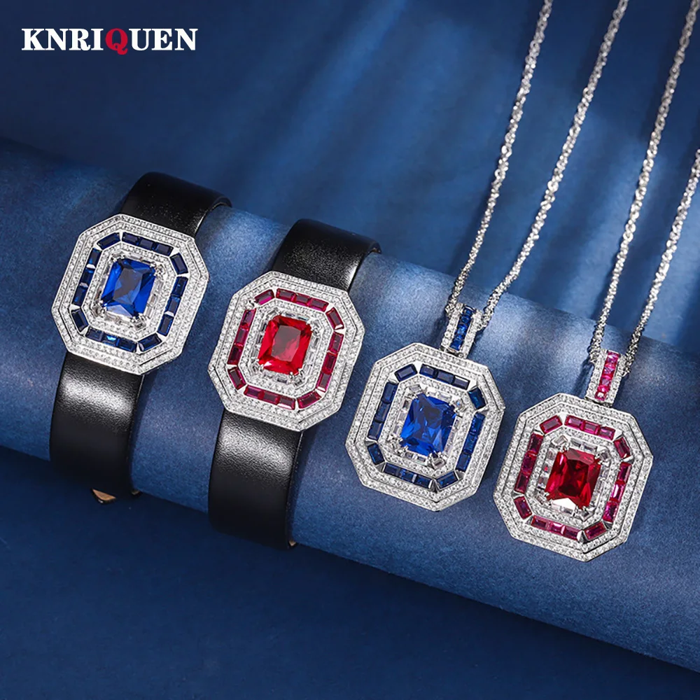 Trend 8*10mm Sapphire Ruby Necklace Pendant Bracelet Vintage Jewelry ...
