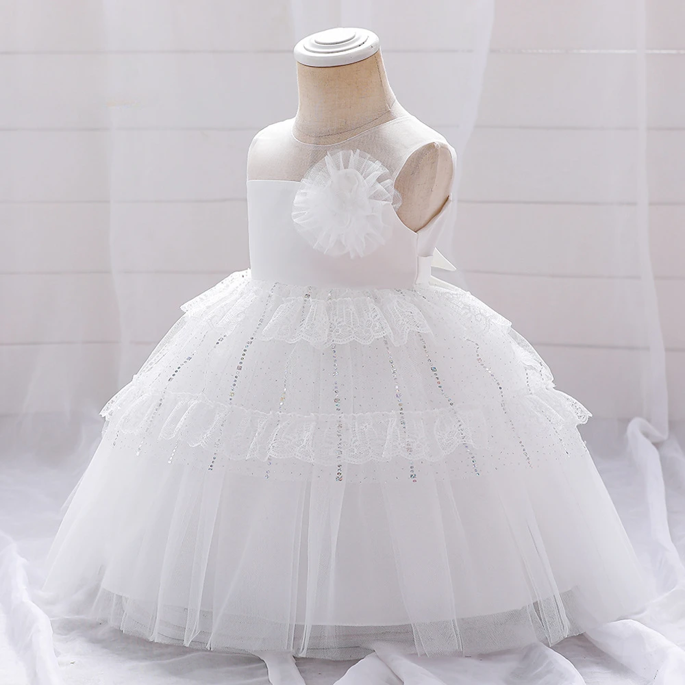 White-Princess-Dress-Girls-Wedding-Bridesmaid-Dress-Kids-Birthday-Gown ...