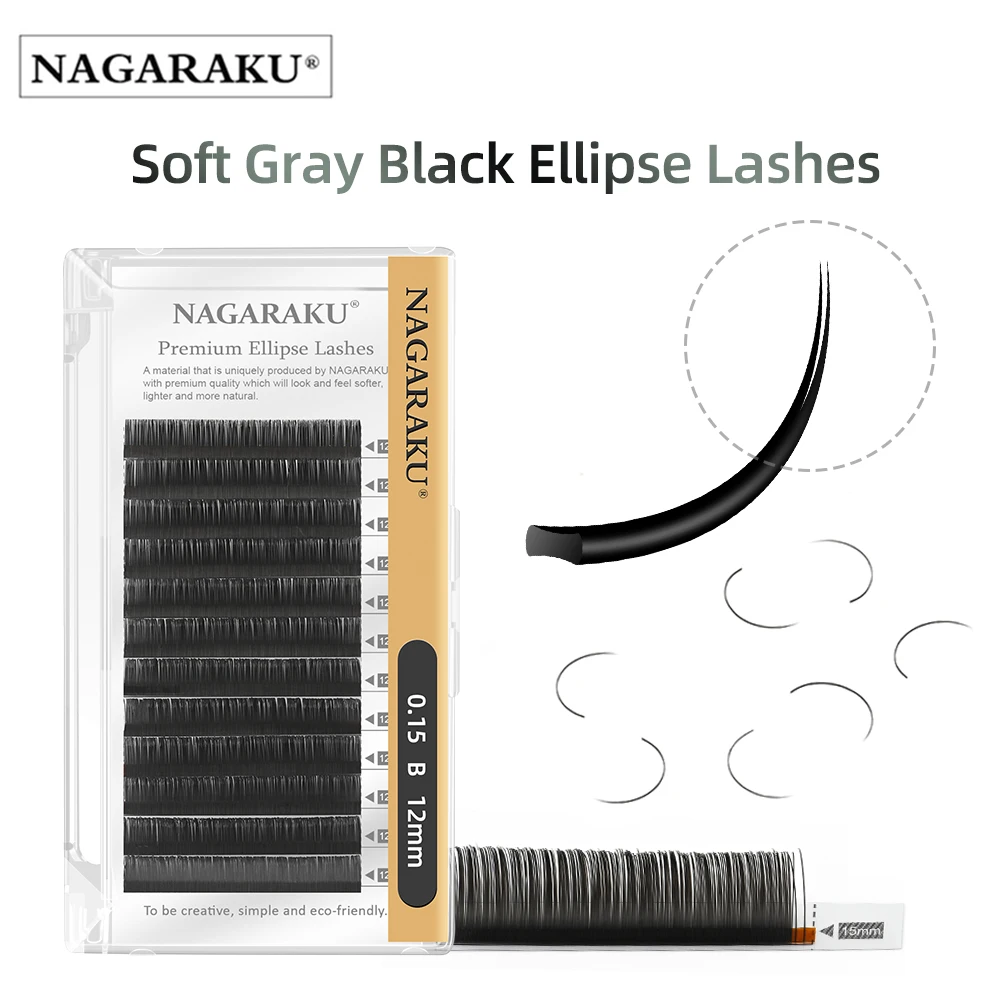 NAGARAKU Flat Ellipse Eyelash Split Tips Matte Gray Black Color Super ...