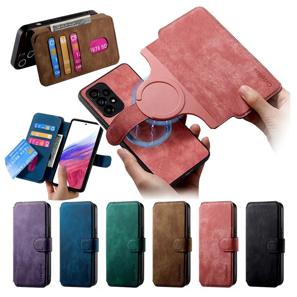 Premium Magnetic Flip Leather Phone Cover Case - Sam A05S (Brown)