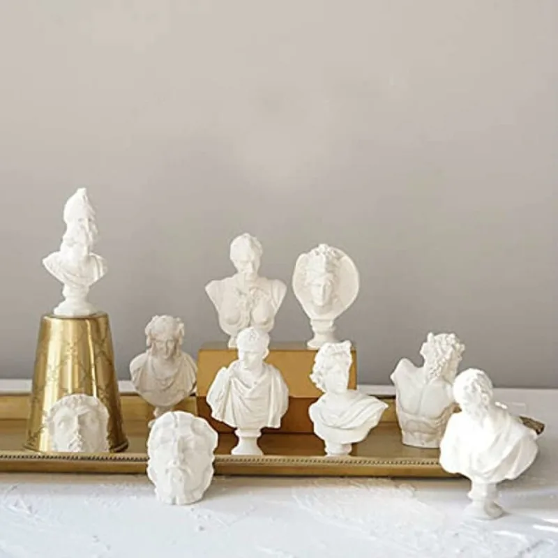 10 Pcs Mini Plaster Bust Figurine Classic Greek Men Figure Statues ...