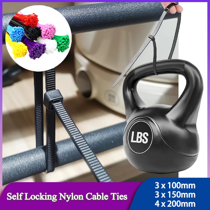 100/150/200mm Self Locking Nylon Cable Ties Multicolour Plastic Zip ...