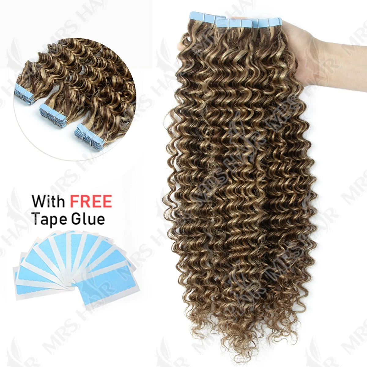 P4-27 Deep Curly Wave Tape In Hair Extensions Human Hair Cuticle Remy ...