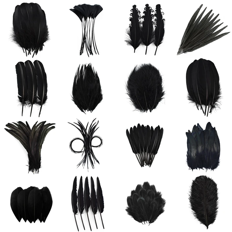 20Pcs/Pcs Black Pheasant Feather Natural Ostrich Plume Rooster Goose ...