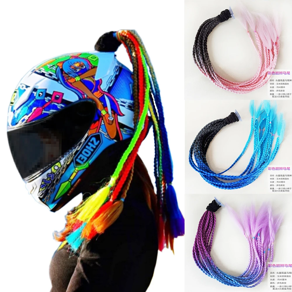 Motorcycle-Helmet-Braid-Pigtails-Ponytail-With-Sucker-Motorbike ...