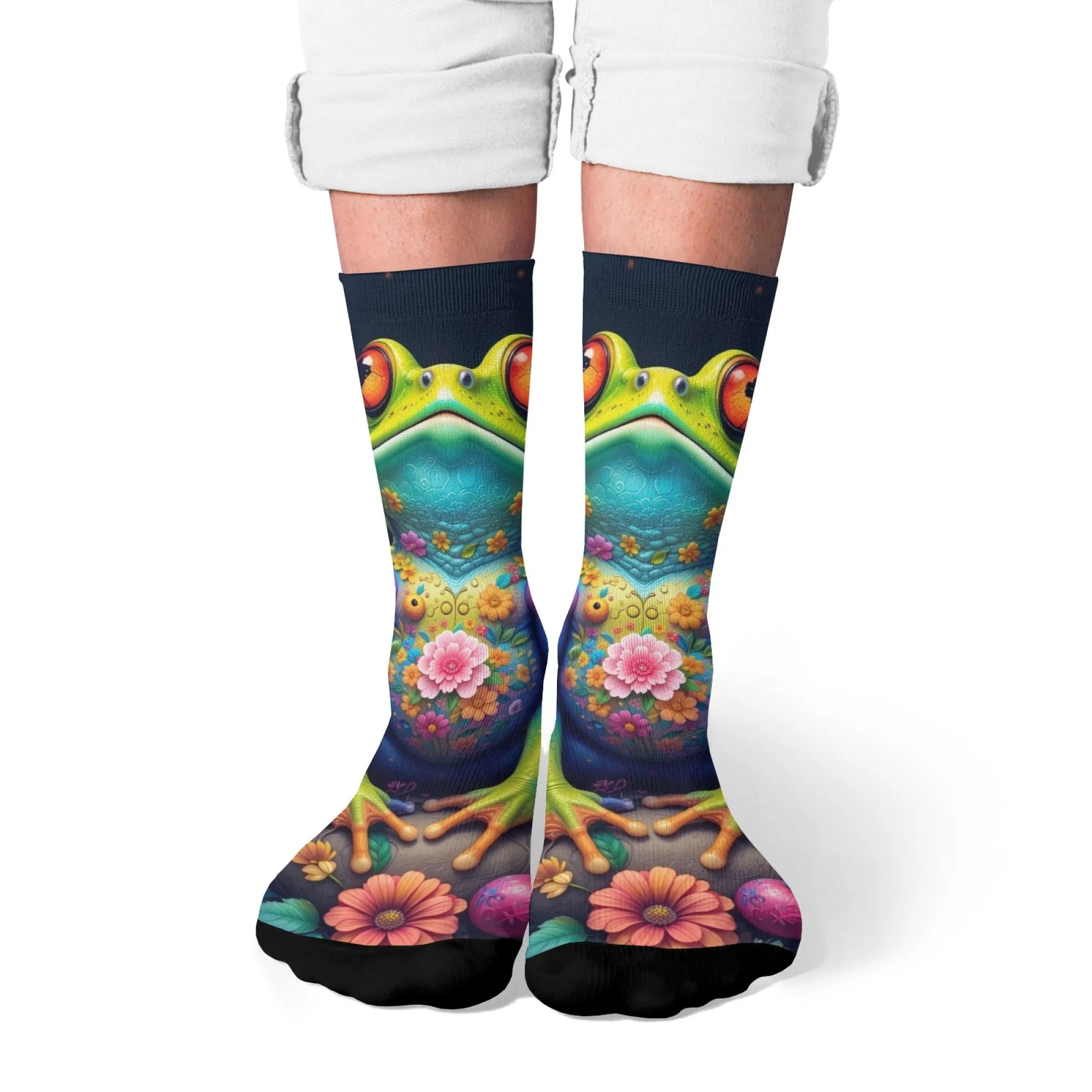 Colorful Floral Frog Art Men's Socks Street Hip-Hop Style Novelty Funny ...