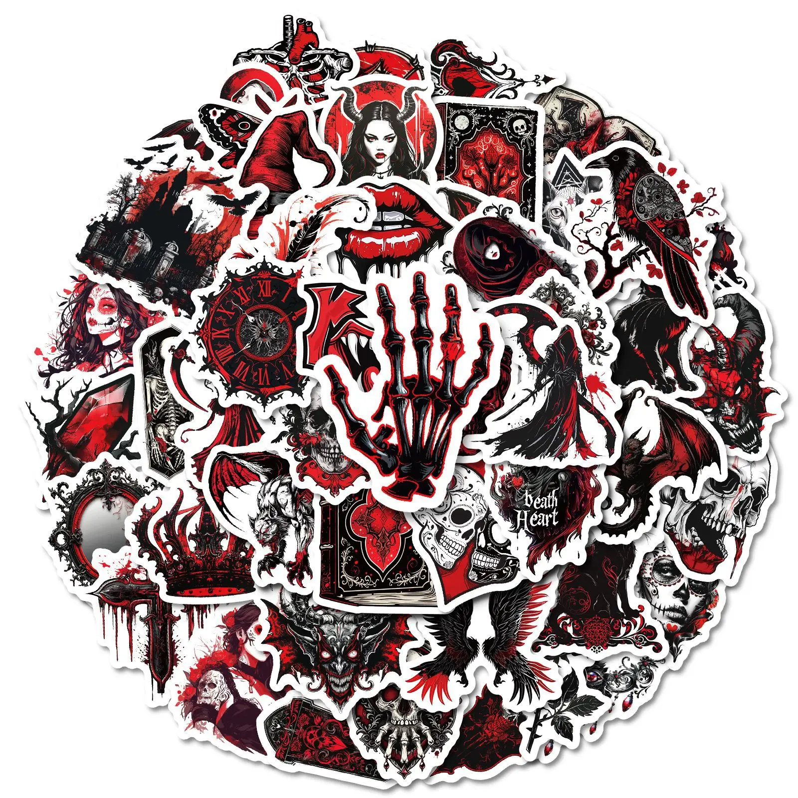 10/30/50PCS Gothic Stickers Red Black Skull Graffiti Sticker Scrapbook ...