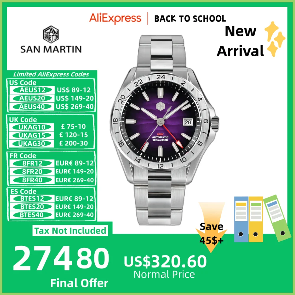 San-Martin-39mm-GMT-Dress-Watches-For-Men-NH34-Automatic-Luxury-Desert ...