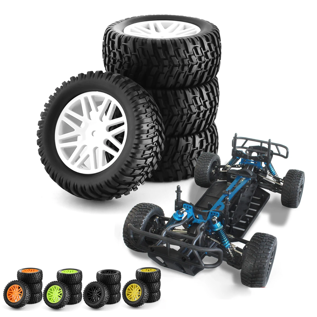 4pcs Plastic Wheel Rubber Tire Universal For 1/10 RC Car Short Course ...