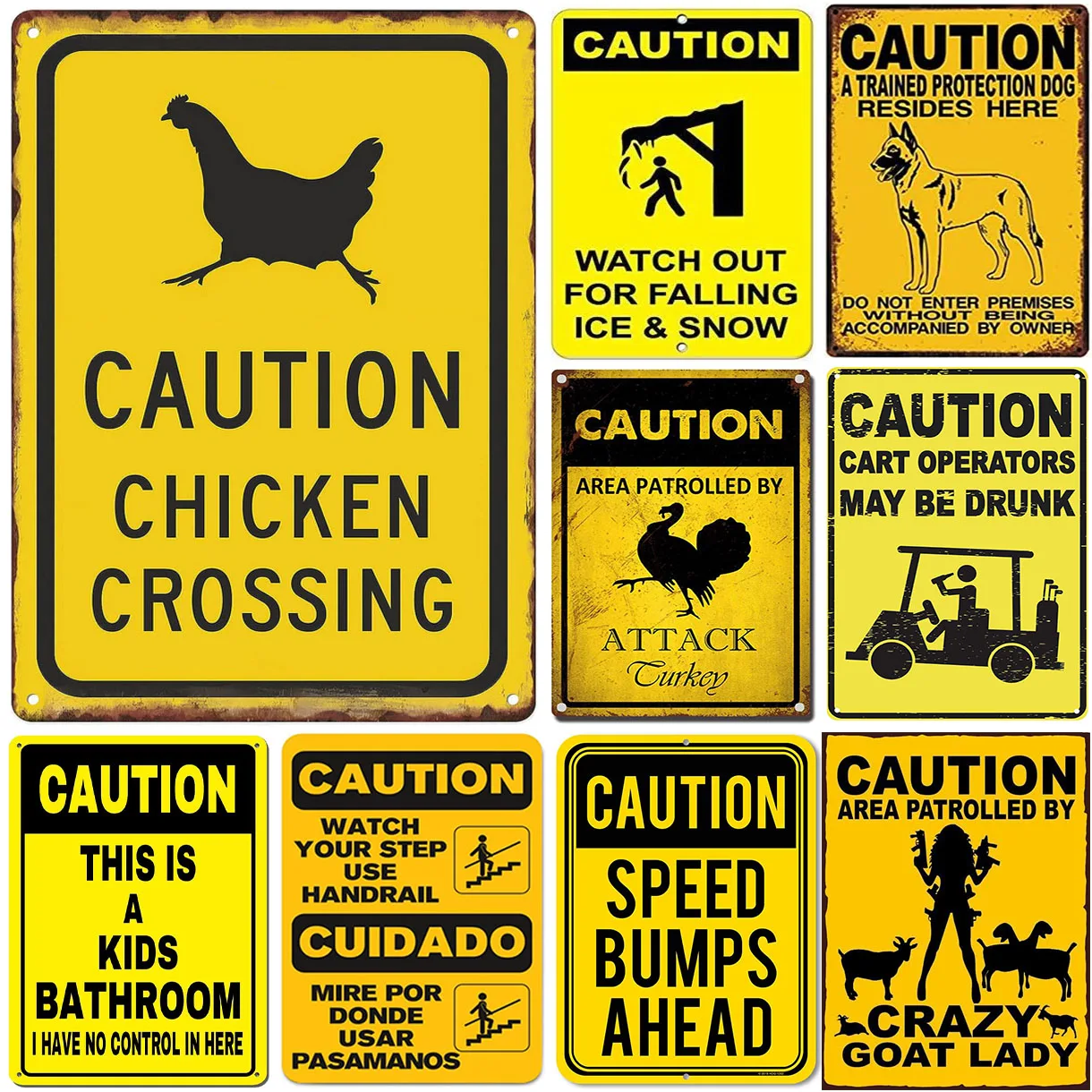 Caution-Metal-Tin-Signs-Warning-Wall-Decoration-Plaque-Vintage-Art ...