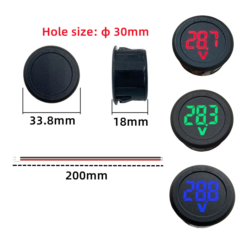 DC 4-100V LED Digital Display Circular Two-wire Voltmeter DC Digital ...