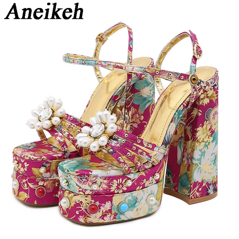 Aneikeh2024-Shiny-Diamond-String-Bead-Decor-Super-High-Heels-Women ...