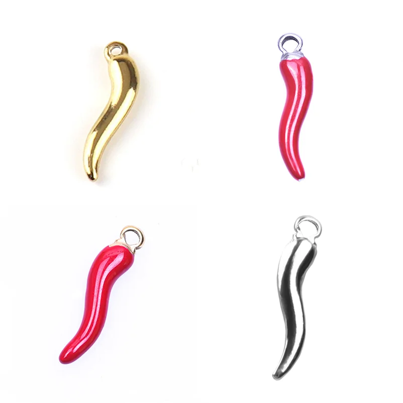 5pcs Red Chili Pendant Stainless Steel Charms For Jewelry Making Enamel ...