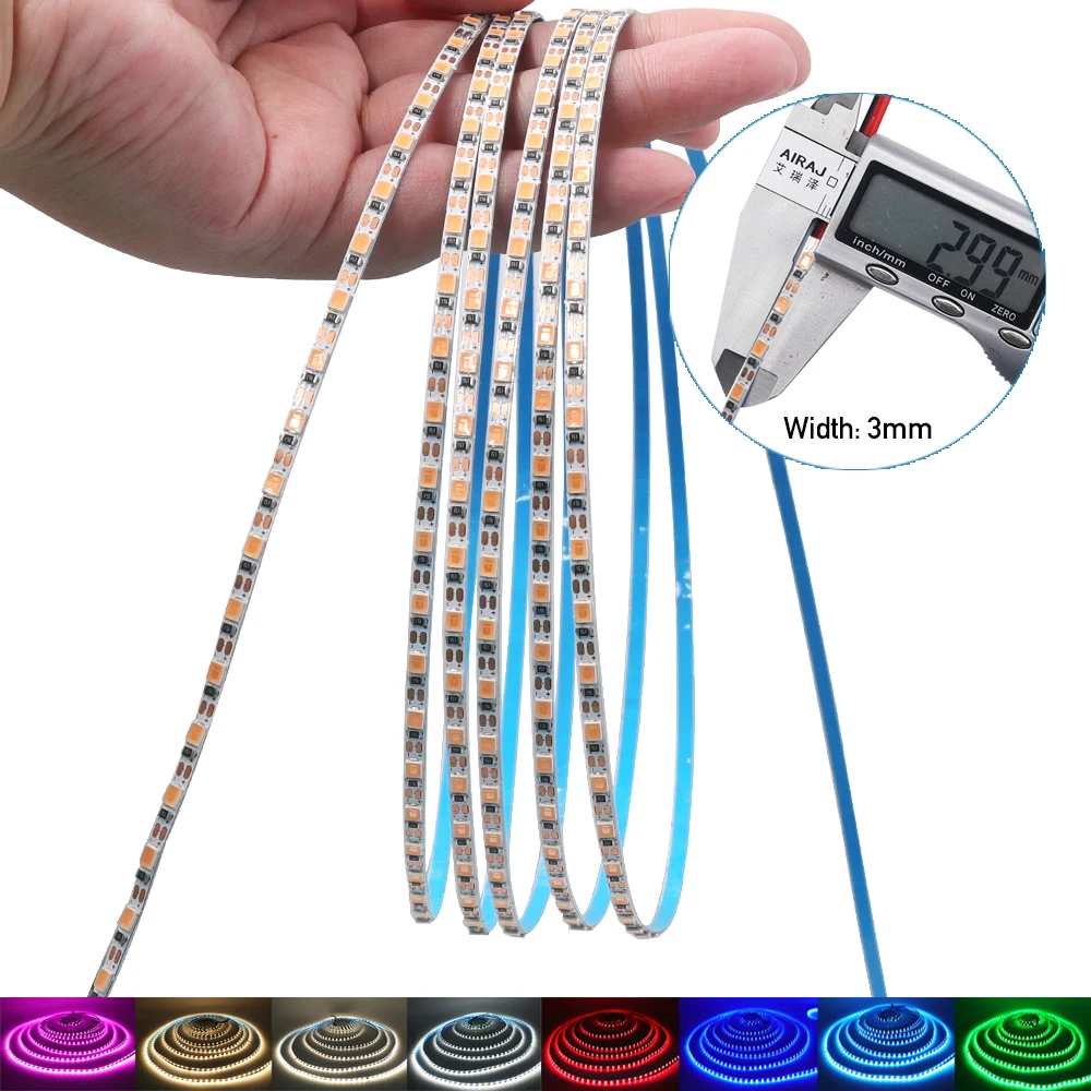 3mm Narrow Width LED Strip Light 5V 2835 120leds/m Flexible LED Lights ...
