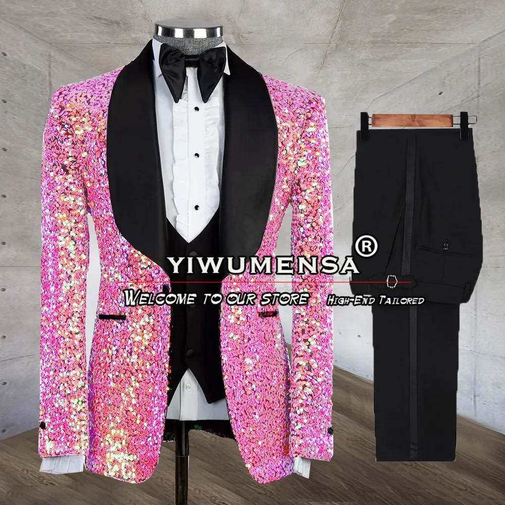 Traje-brillante-rosa-para-hombre-Blazer-ajustado-de-lentejuelas-con ...