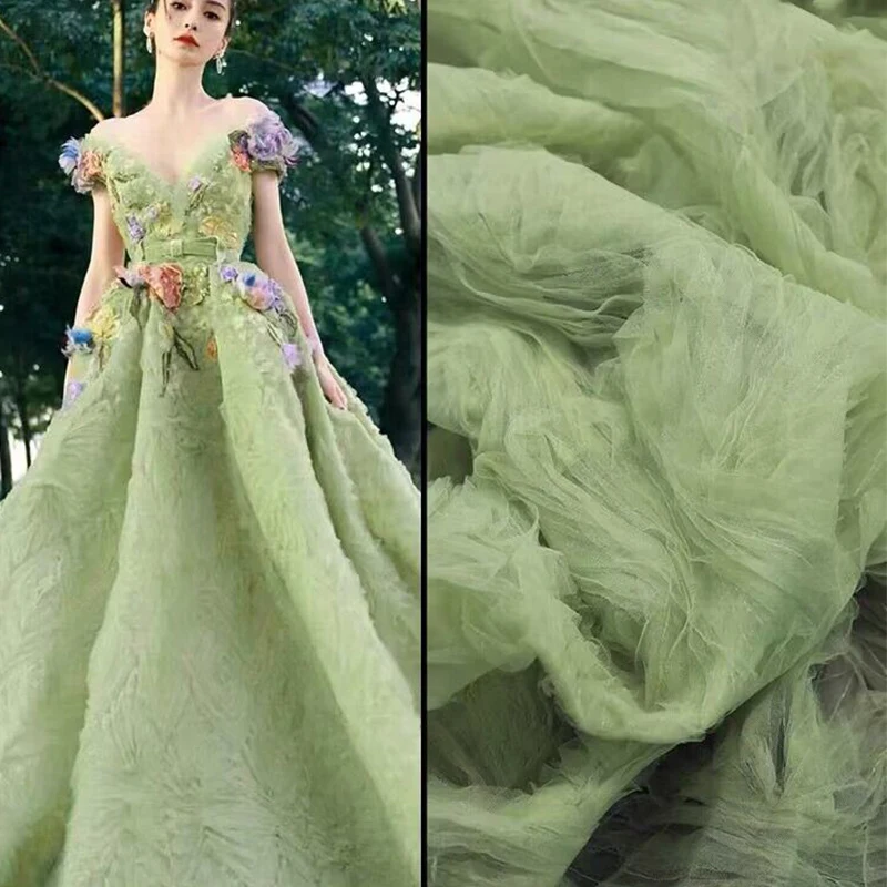 Green Three-dimensional Mesh Embroidered Fabric For Wedding Dress ...