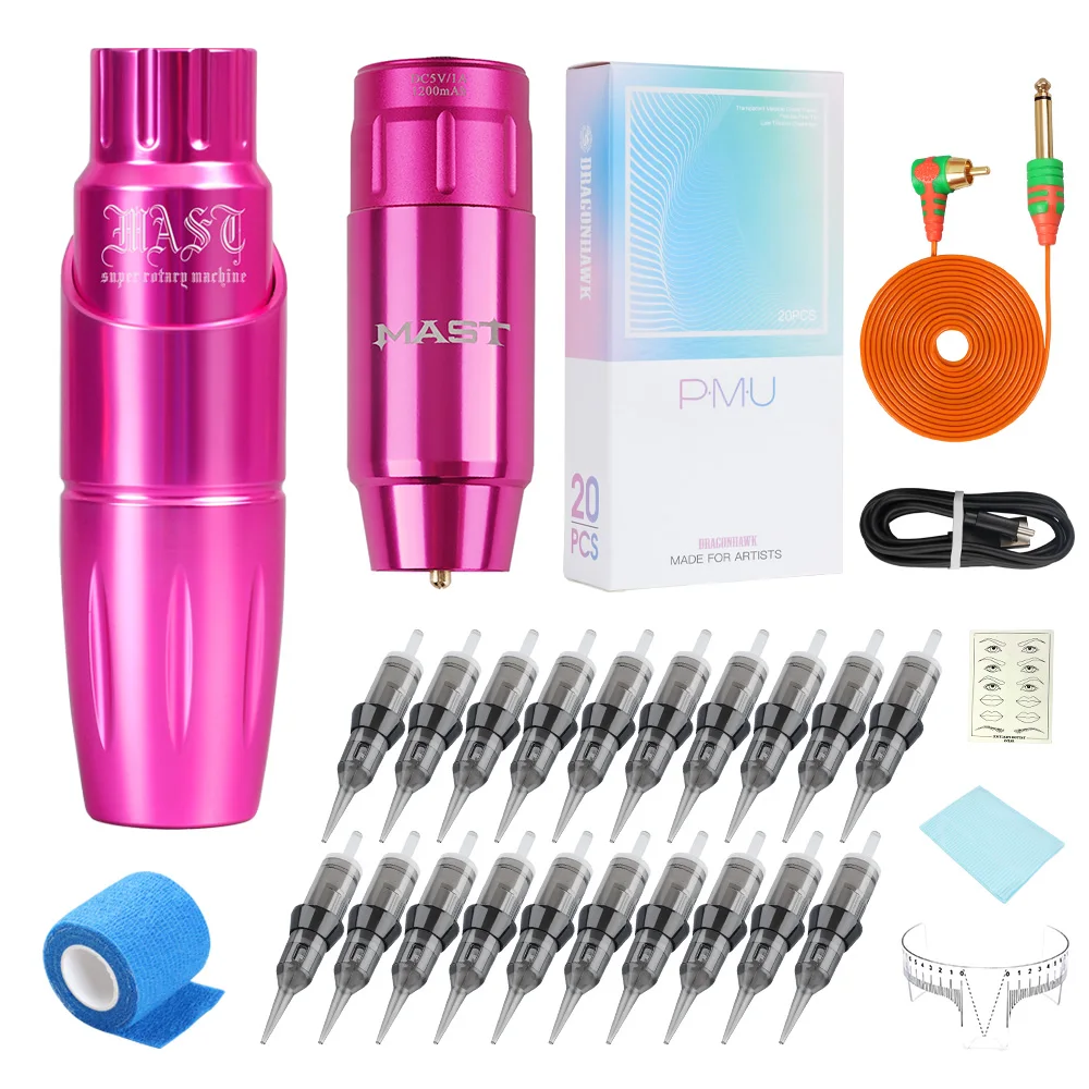 Mast Pink Tattoo Rotary Pen Machine with Mast Mini Wireless Battery ...