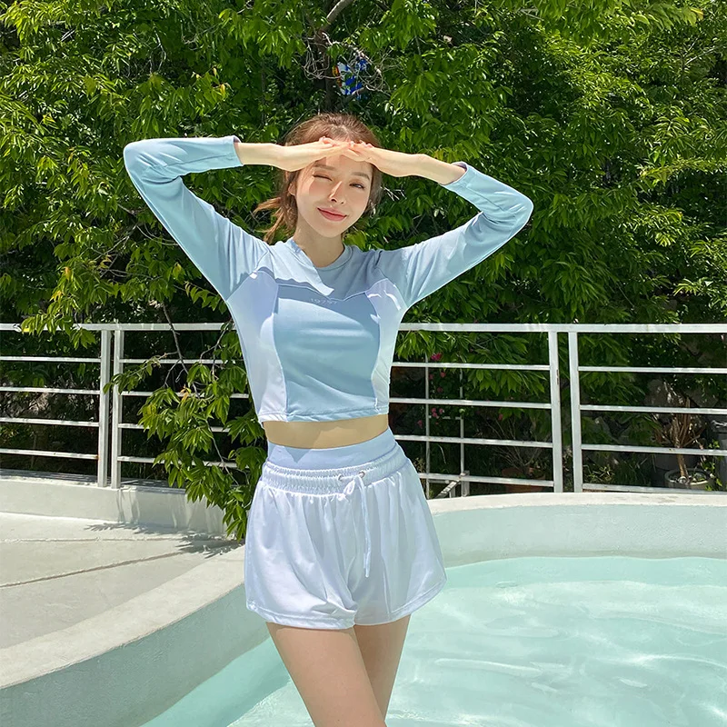 Blue Bikinis High Waist Shorts Two Pieces Swimsuit Women Swimwear Beach ...