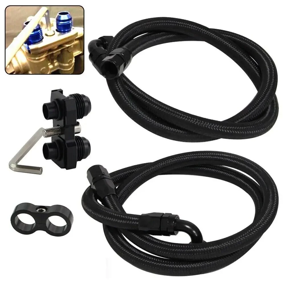 Black Engine Part A Pair Fuel Hose Lines + Oil Cooler Adapter For BMW ...