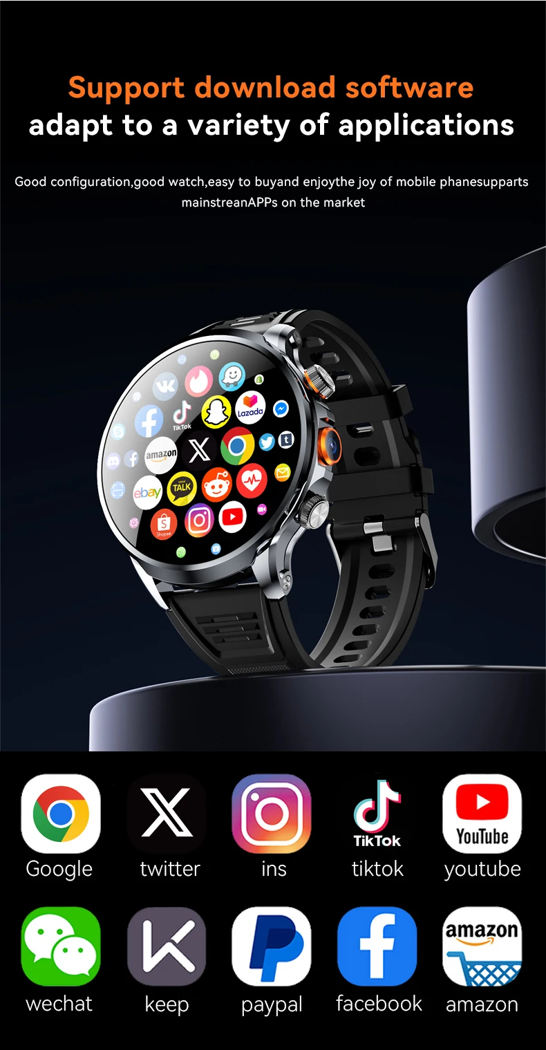 H18 Man smartWatch Android SIM Plug-in Model 1.95'' AMOLED HD Spherical ...