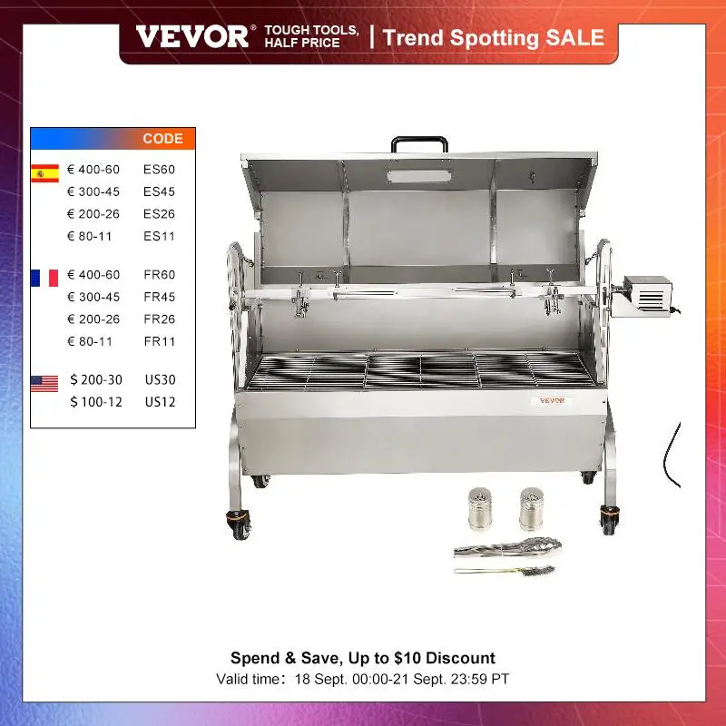 Vevor Rvs Rotisserie Grill/Met Capuchon/Met Voorruit, Bbq Hele ...