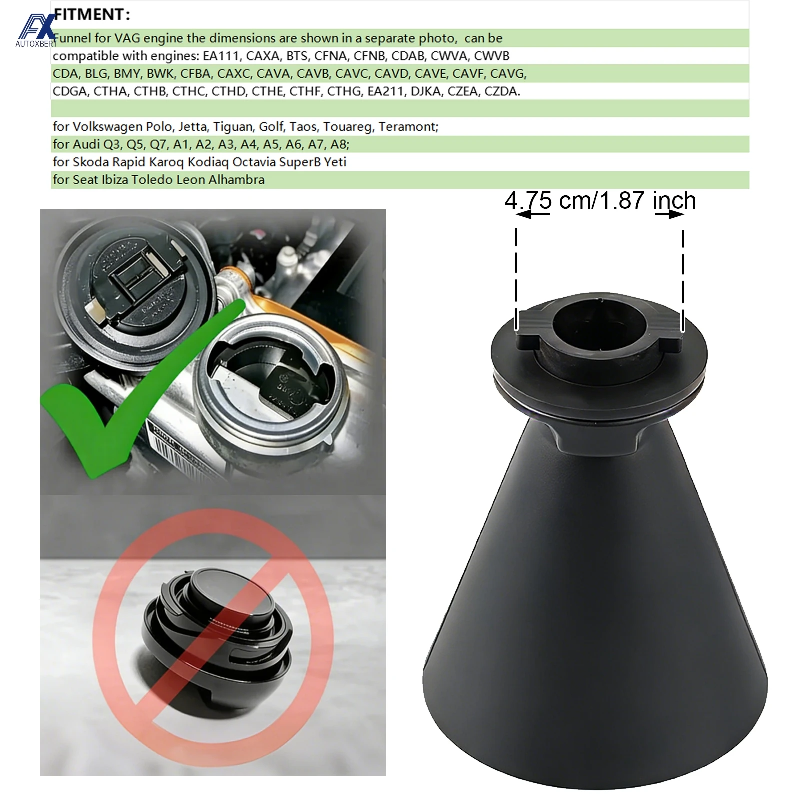 Car Engine Oil Funnel Filler No-Spill for VW Polo Jetta Tiguan Golf For ...