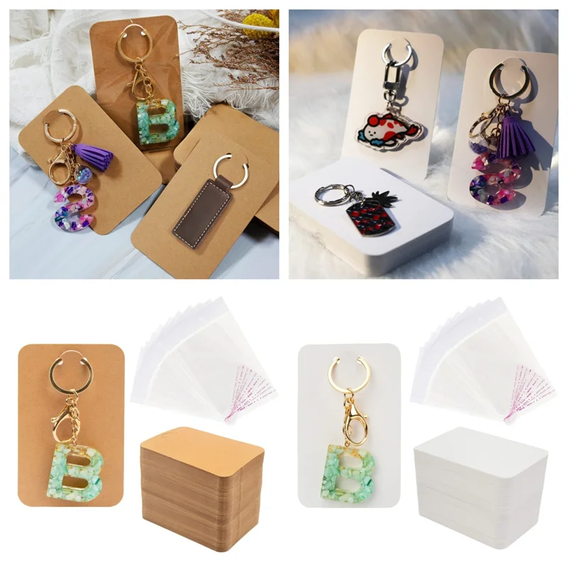 50 pieces of 6x9cm white/kraft paper, keychain, necklace, paper card ...