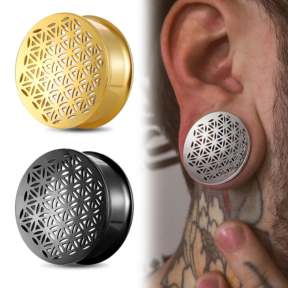 Giga-2PCS-Flower-of-Life-Ear-Expander-Stainless-Steel-Double-Flared ...