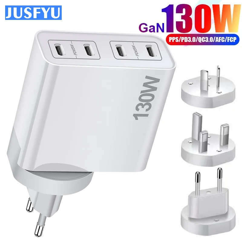 130w 4port Pd 3.0 Gan Usb Type C Charger Fast Charging Station Double ...
