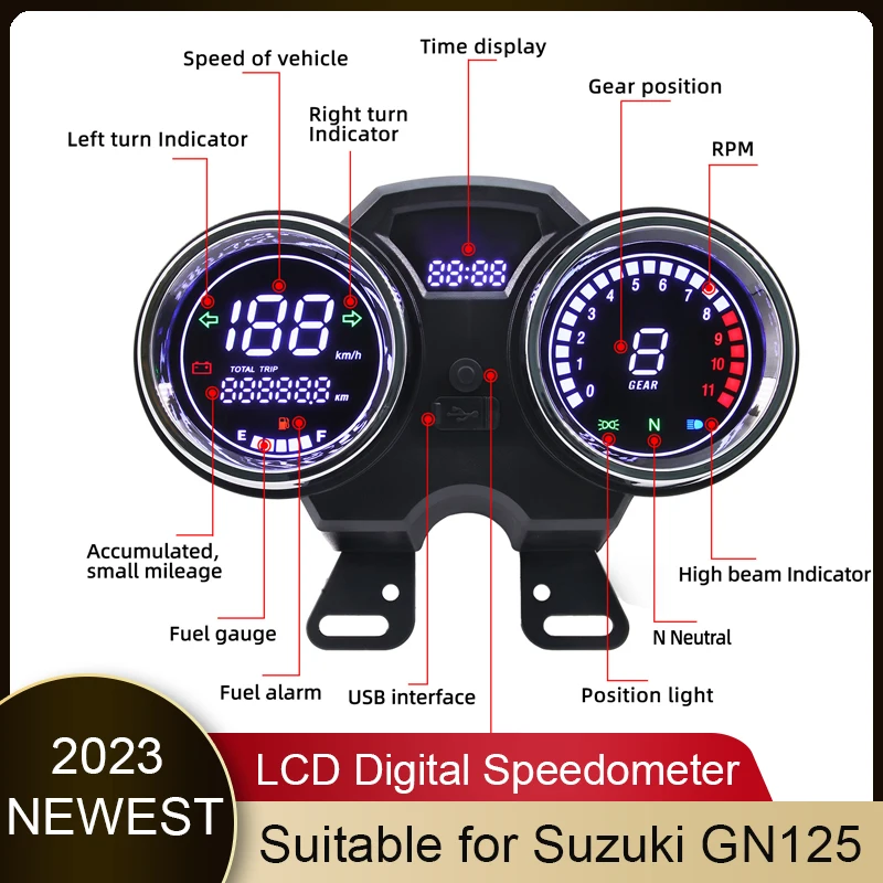 Motorcycles-Speedometer-Tachometer-Gauge-for-Suzuki-GN125-Universal-LCD ...