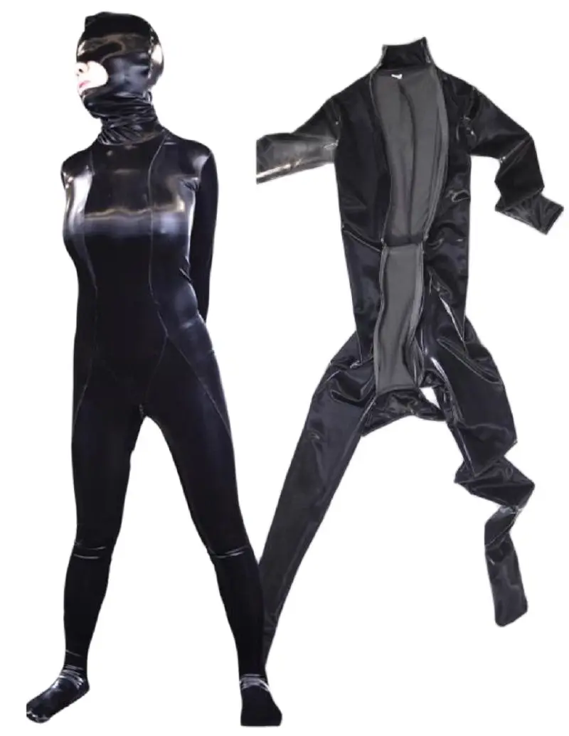 3 teile/satz Zentai Strait jacket Pu Latex Kunstleder Overall Reiß ...