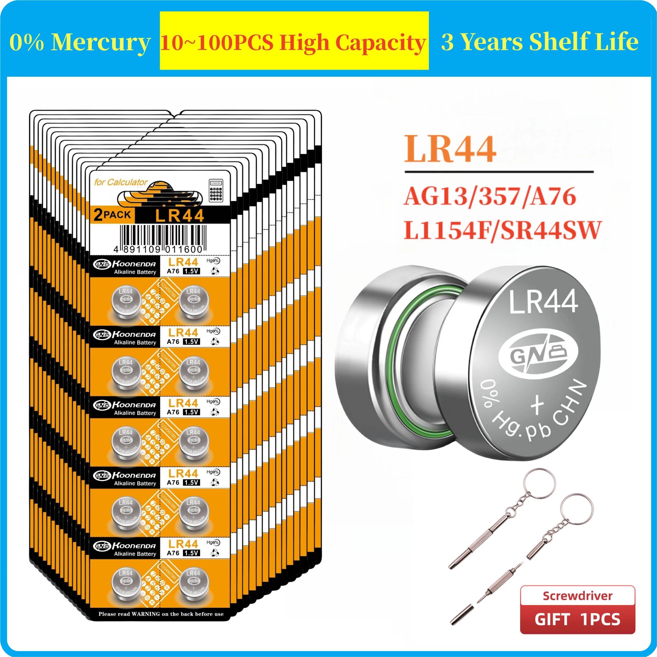 10-100PCS LR44 Batteries AG13 A76 357 SR44 L1154F Button Cell Battery for Flashlight Door Alarm ...