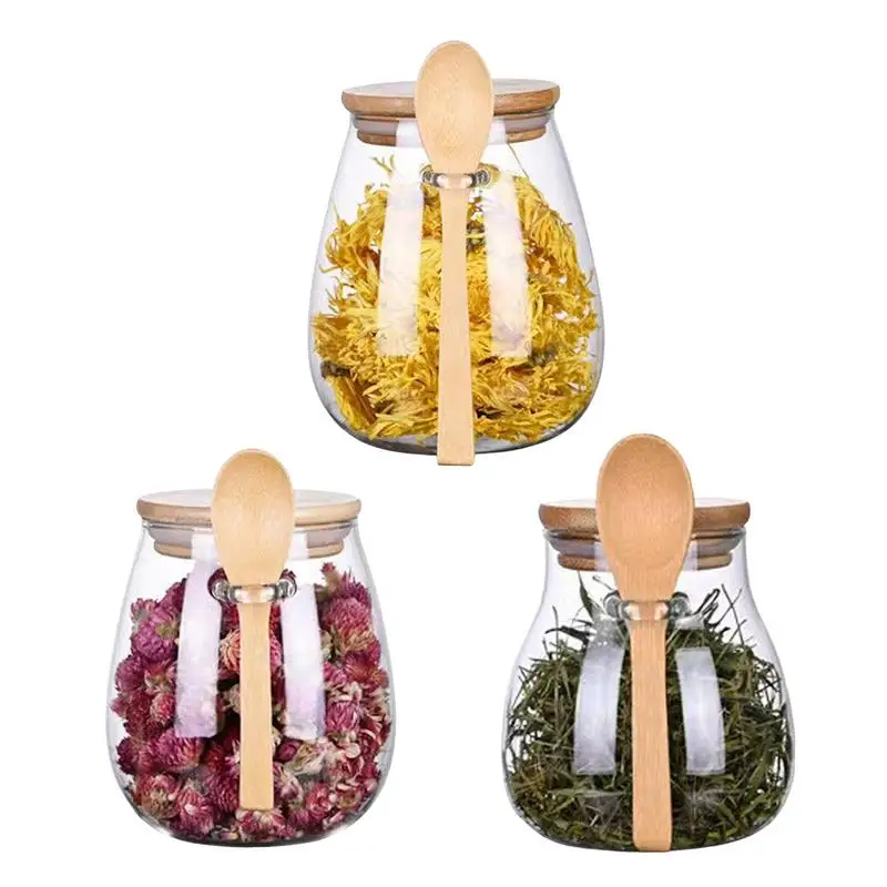 Airtight-Glass-Jars-With-Lids-And-Spoons-Kitchen-Storage-Container ...