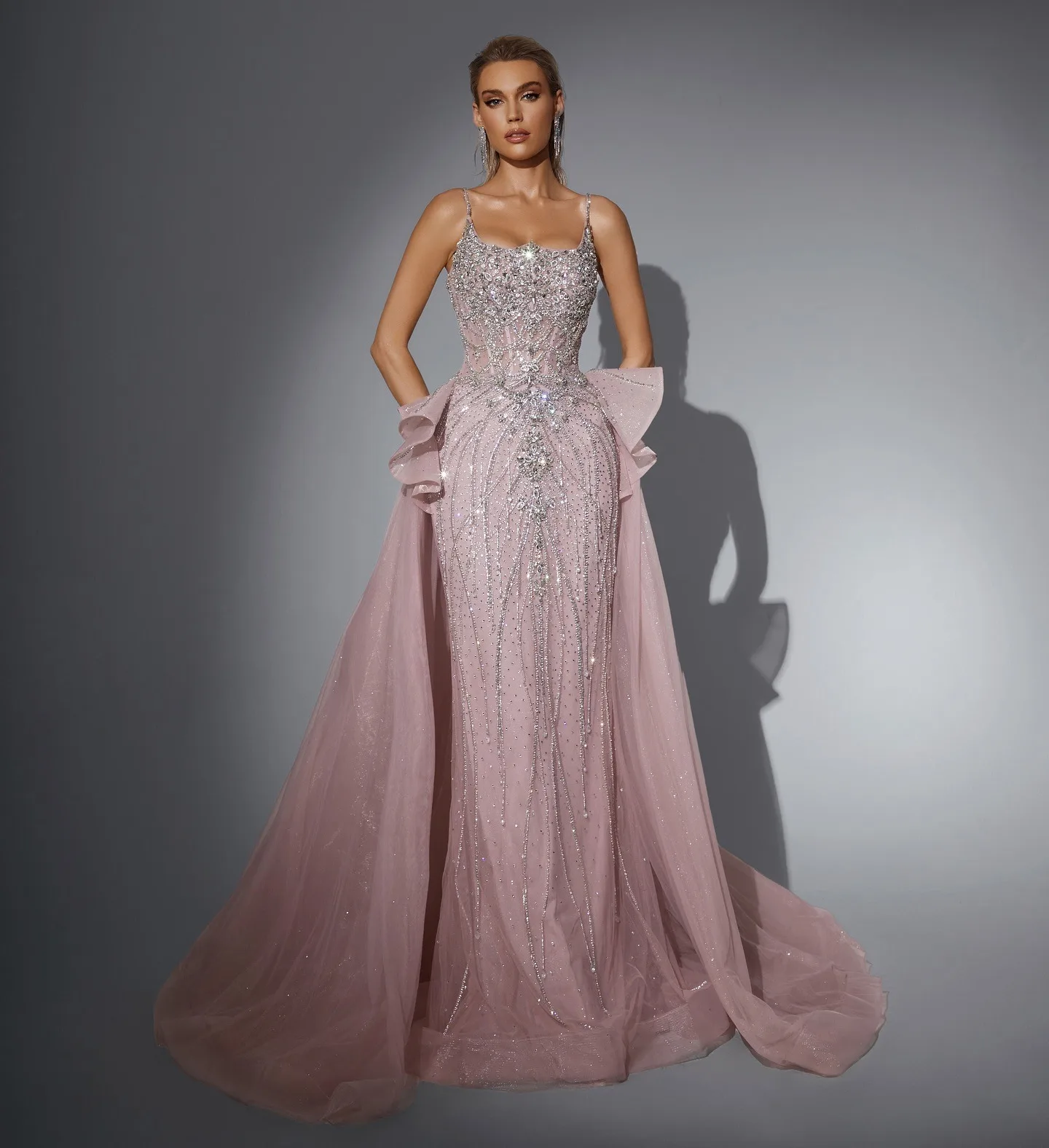 Luxury Tailored Trumpet Prom Dress Spaghetti Strap Crytal Beading ...