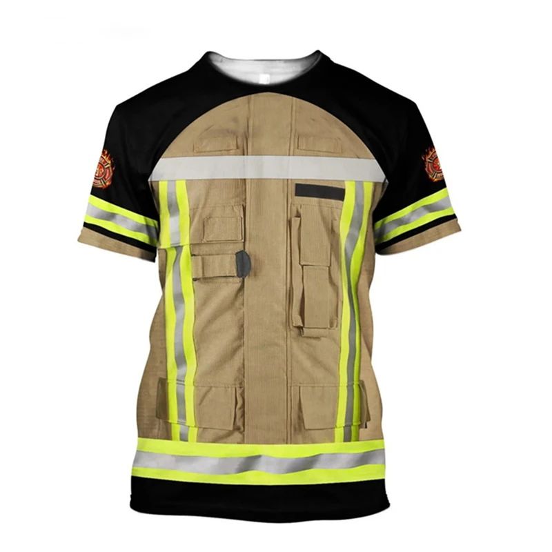 Firefighter 3d Printed T-shirt For Men Fake Uniforms Round Neck Short ...