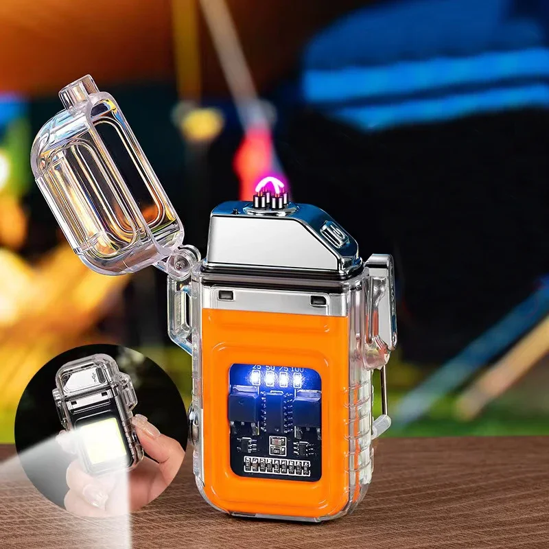 Transparent-Waterproof-Shell-Dual-Arc-Electric-Lighter-Outdoor-COB-Lamp ...