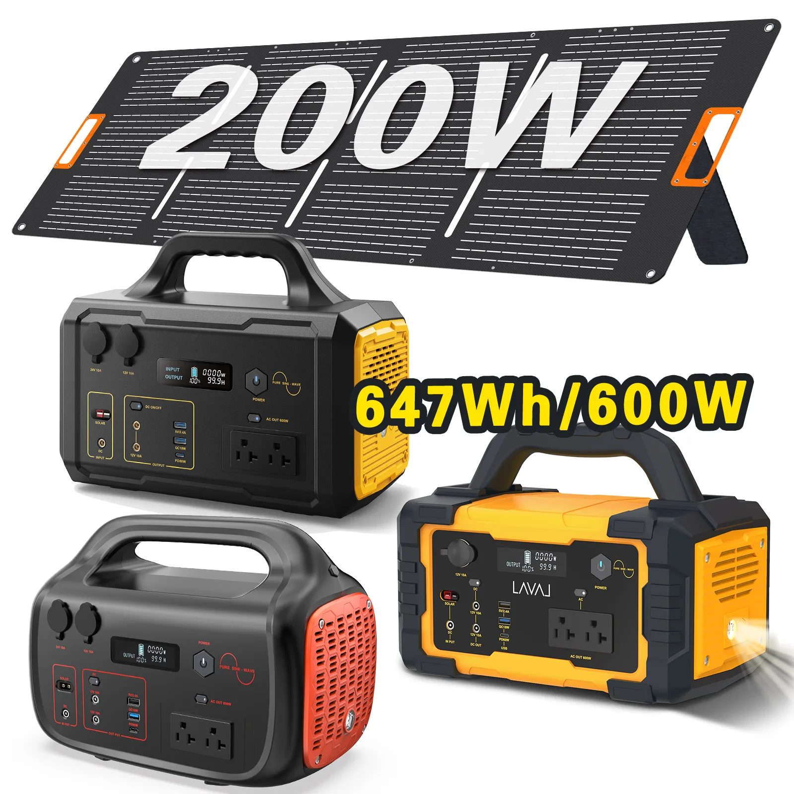 Portable Power Station, 600W Solar Generator, 642Wh Backup Lithium Battery, 120V/600W AC Outlet ...