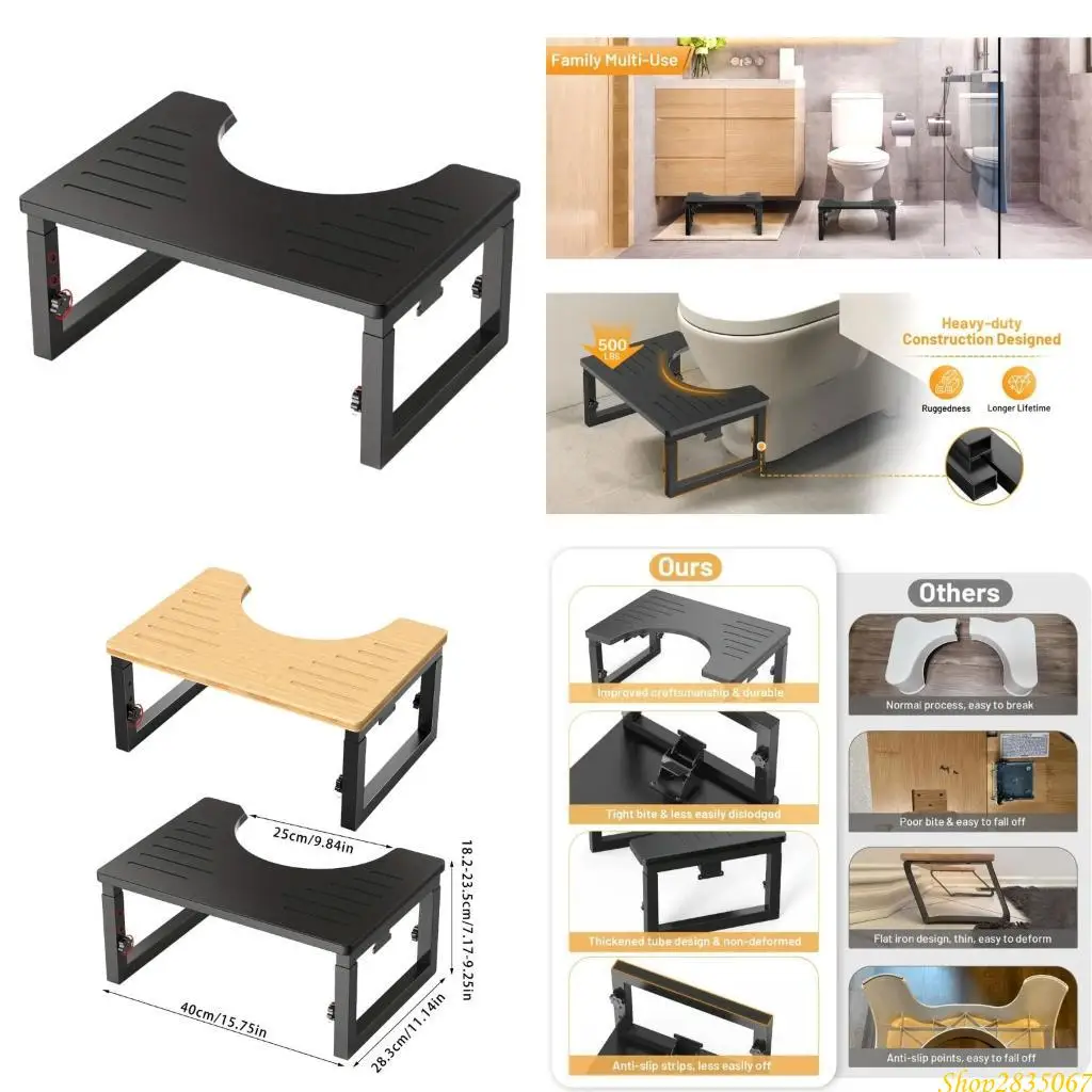 Lightweight Foldable Toilet Risers Stool Adjust Height Iron Frame for ...