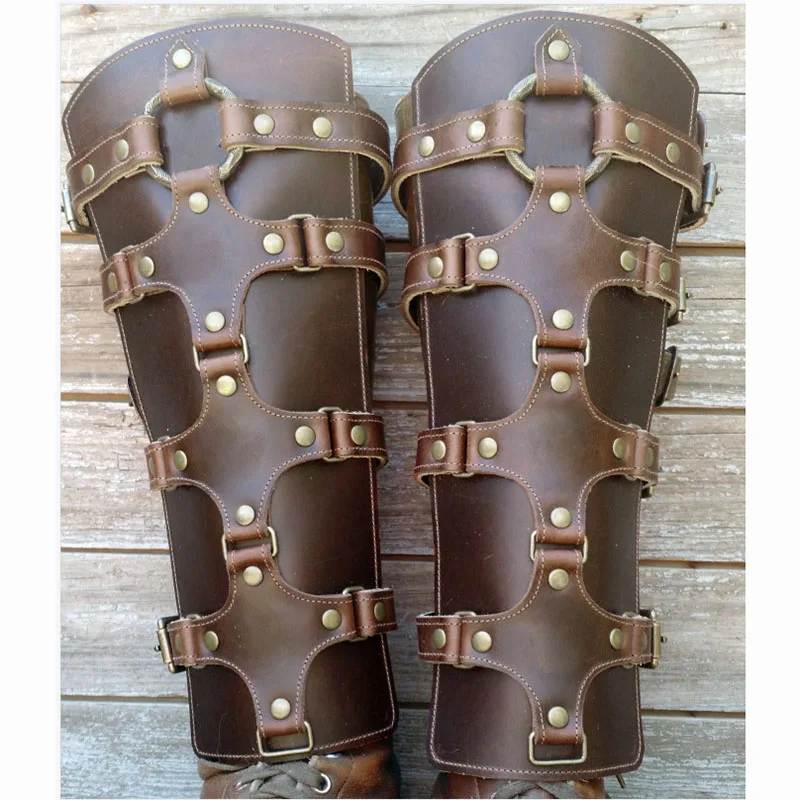 Medieval Steampunk Gaiters PU Leather Leg Armor Boots Shoes Cover LARP ...