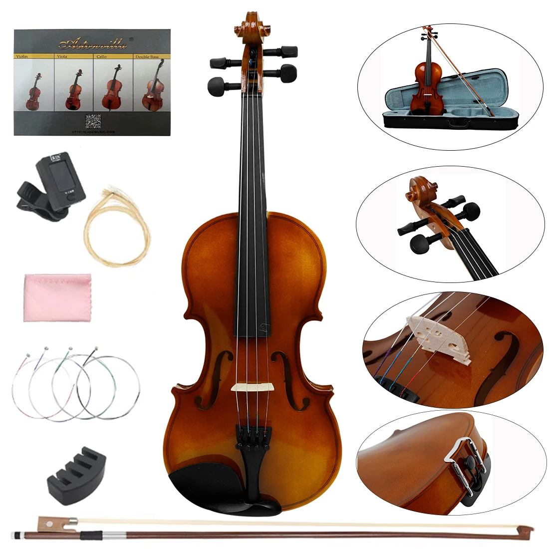 IRIN AV-207 Glossy Violin Handmade 4/4 - Vintage Glossy for Students ...