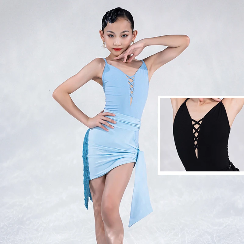 Ropa de baile latino para niñas, mono con tirantes, falda con flecos ...