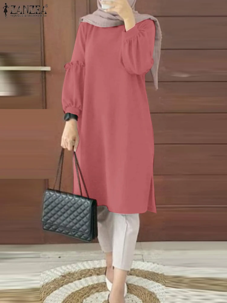 2023-ZANZEA-Casual-Solid-Dubai-Turkey-Blouse-Elegant-Women-O-Neck-Long ...
