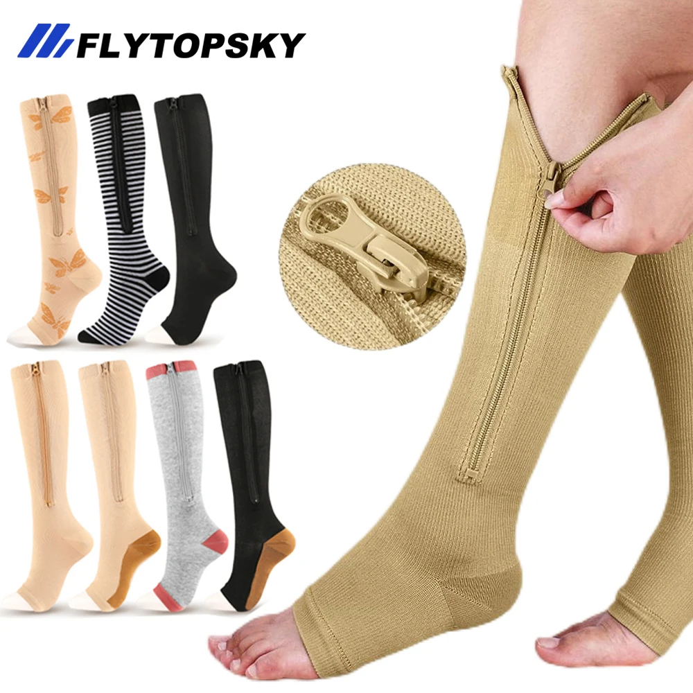 1-Pair-Zipper-Compression-Socks-for-Circulation-Varicose-Veins-Open-Toe ...