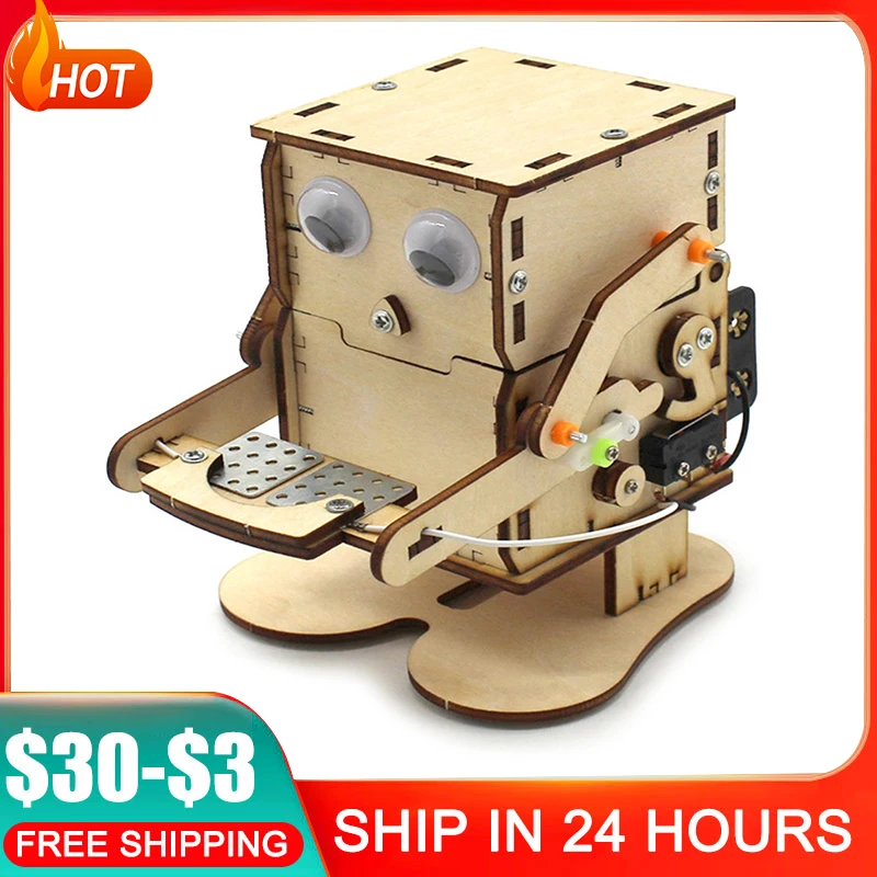 Wooden-Electric-Powered-Eat-Coin-Robot-DIY-Model-Educational-Technology ...