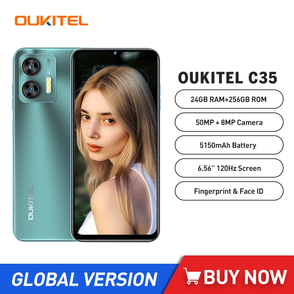 OUKITEL-C35-Ultra-thin-Smartphones-12GB-256GB-6-56Inch-120Hz-Display-5150mAh-50MP-Camera-4G ...