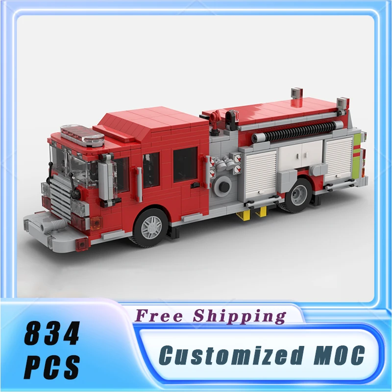 MOC-Building-Blocks-Classic-Pumper-Fire-Truck-Vehicle-Model-Bricks-Sets ...